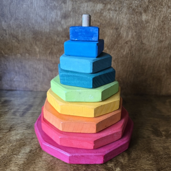 Grimm's | Toys | Grimms Rainbow Wooden Geometrical Stacking Tower | Poshmark